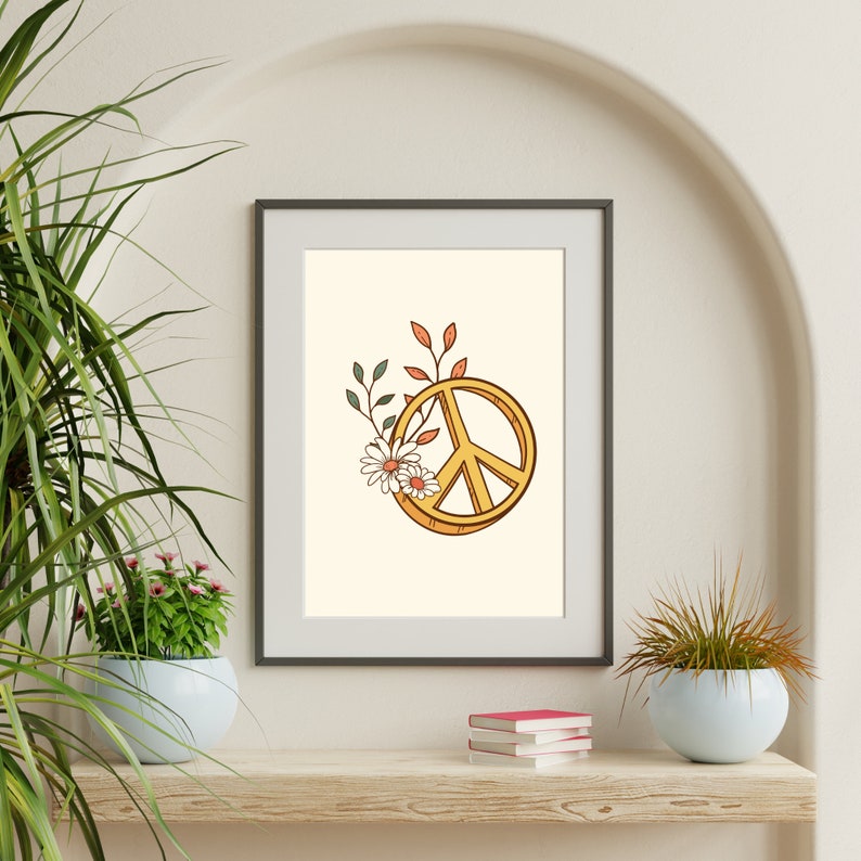 Retro Print, 70s Decor, Peace Sign Print, Retro Flower Print, Trendy ...