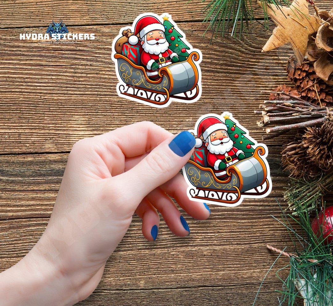 Santa Sleigh Sticker – Jolly Santa With Sleigh Full of Presents ...