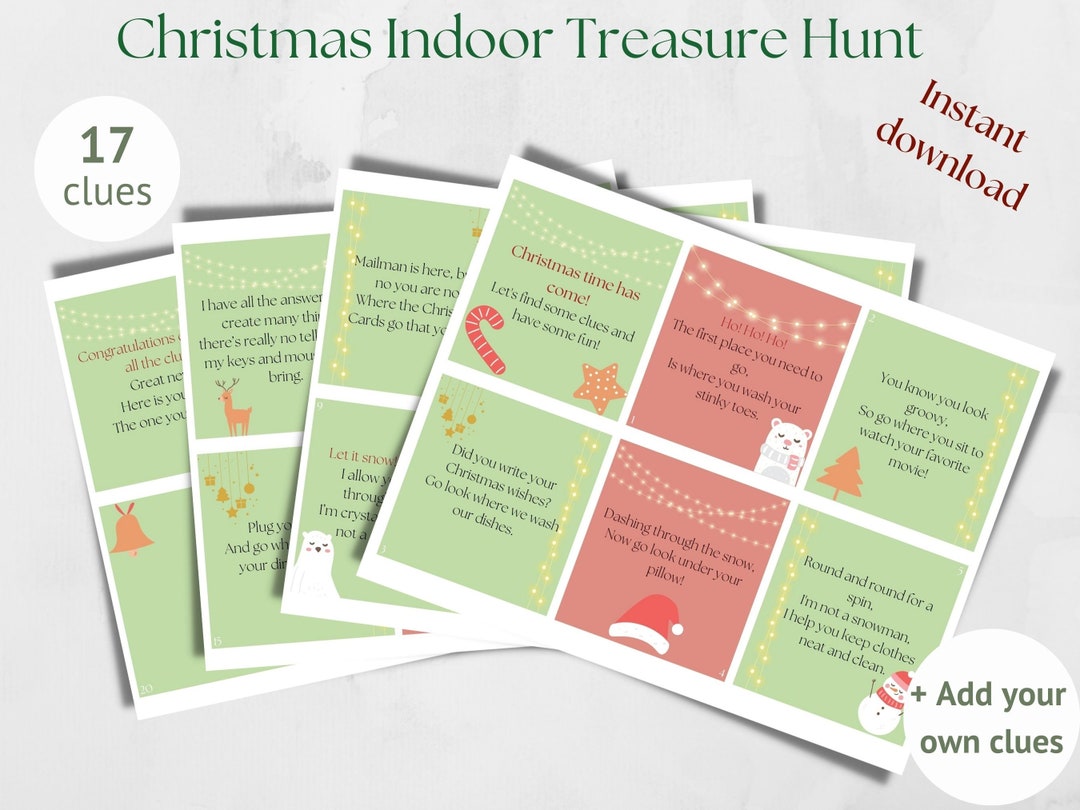 Christmas Indoor Scavenger Hunt Kids and Adults Treasure Hunt Instant ...