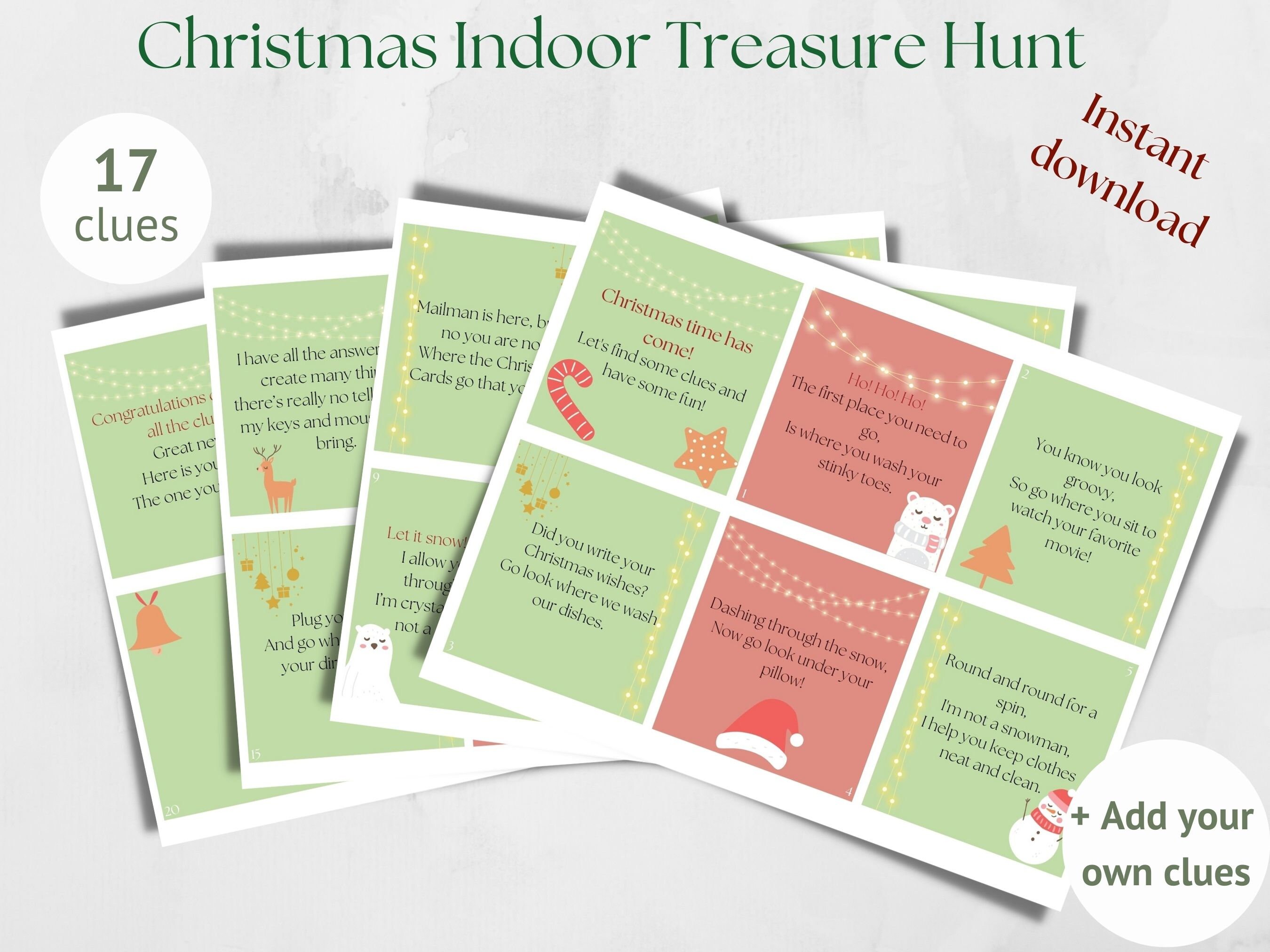 Christmas Indoor Scavenger Hunt Kids and Adults Treasure Hunt Instant ...