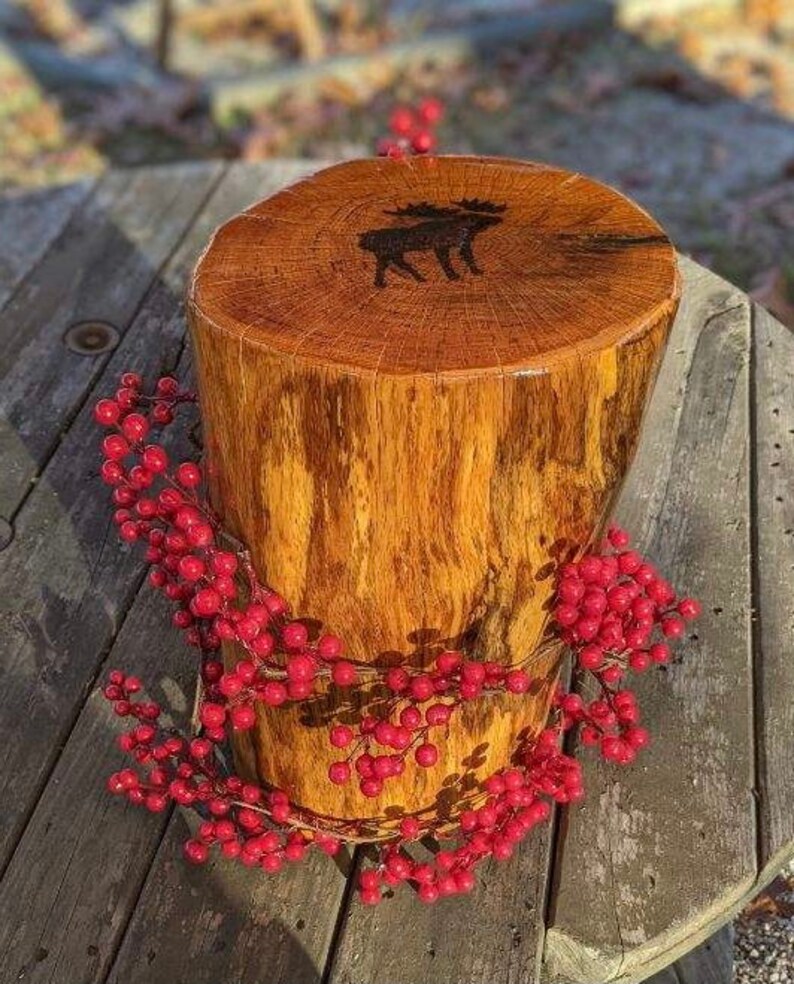 Solid Oak Moose Log Stool - Etsy