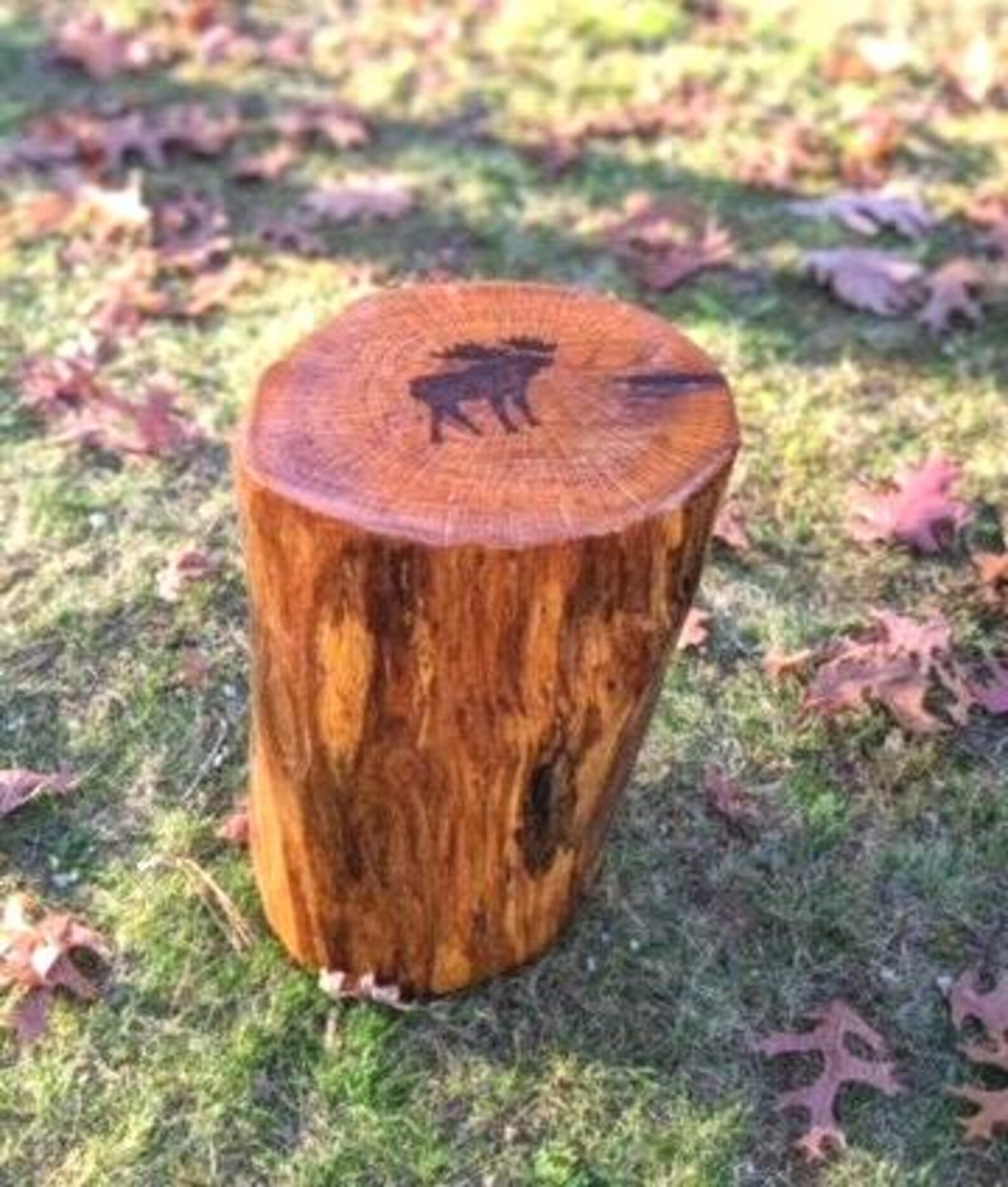 Solid Oak Moose Log Stool - Etsy