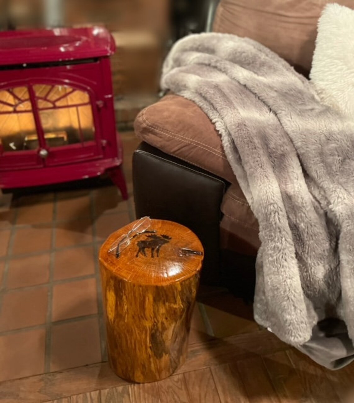Solid Oak Moose Log Stool - Etsy
