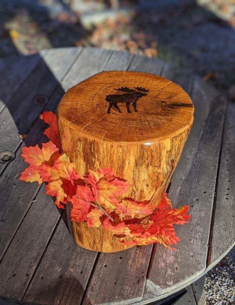 Solid Oak Moose Log Stool - Etsy