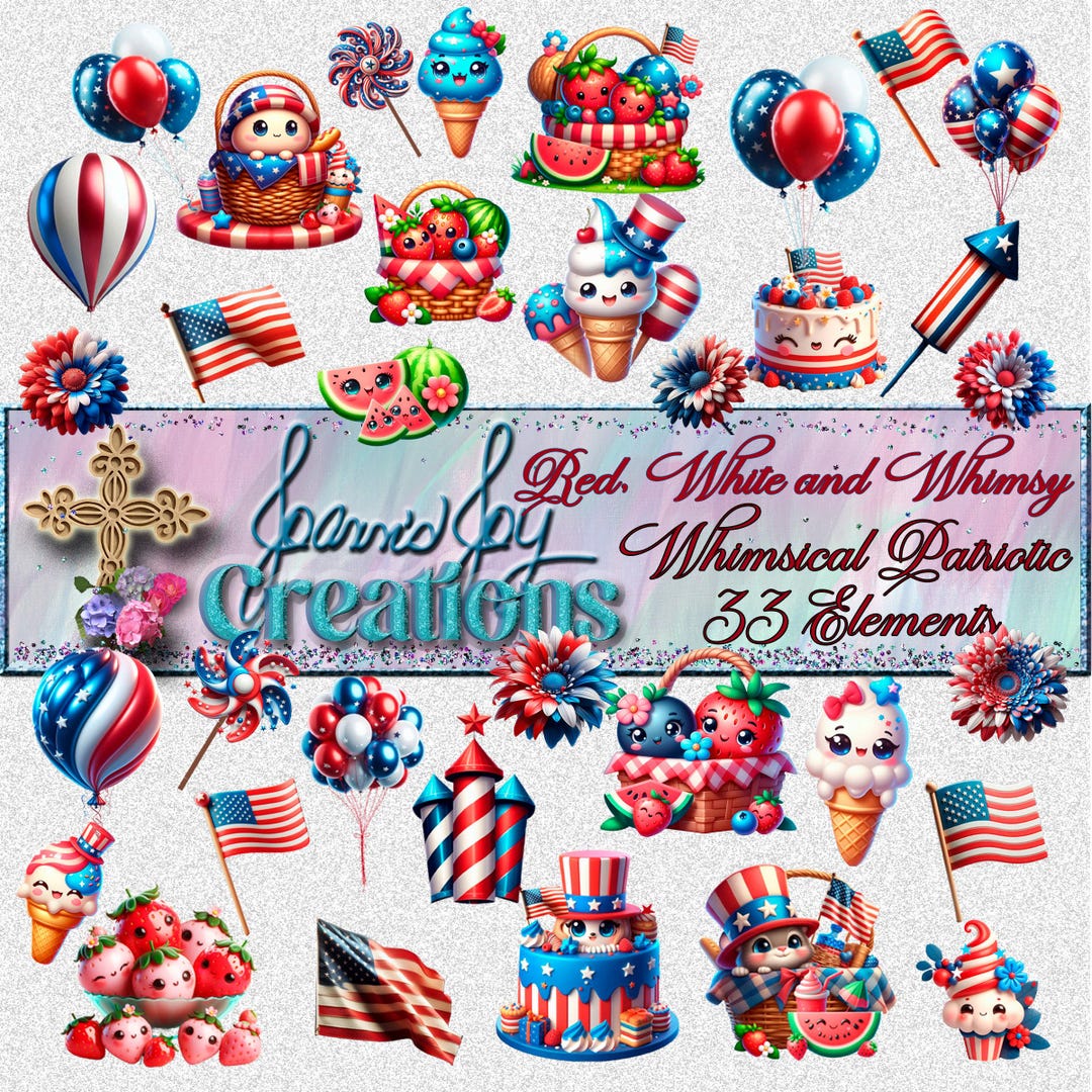 Red White & Blue Clip Art: Patriotic PNG Elements (digital Download, 33 ...