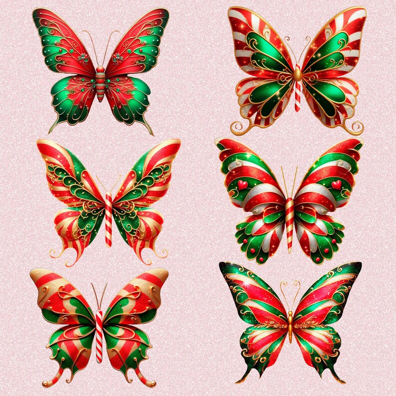 Christmas Butterfly Clip Art: Whimsical Holiday PNG Files (digital ...