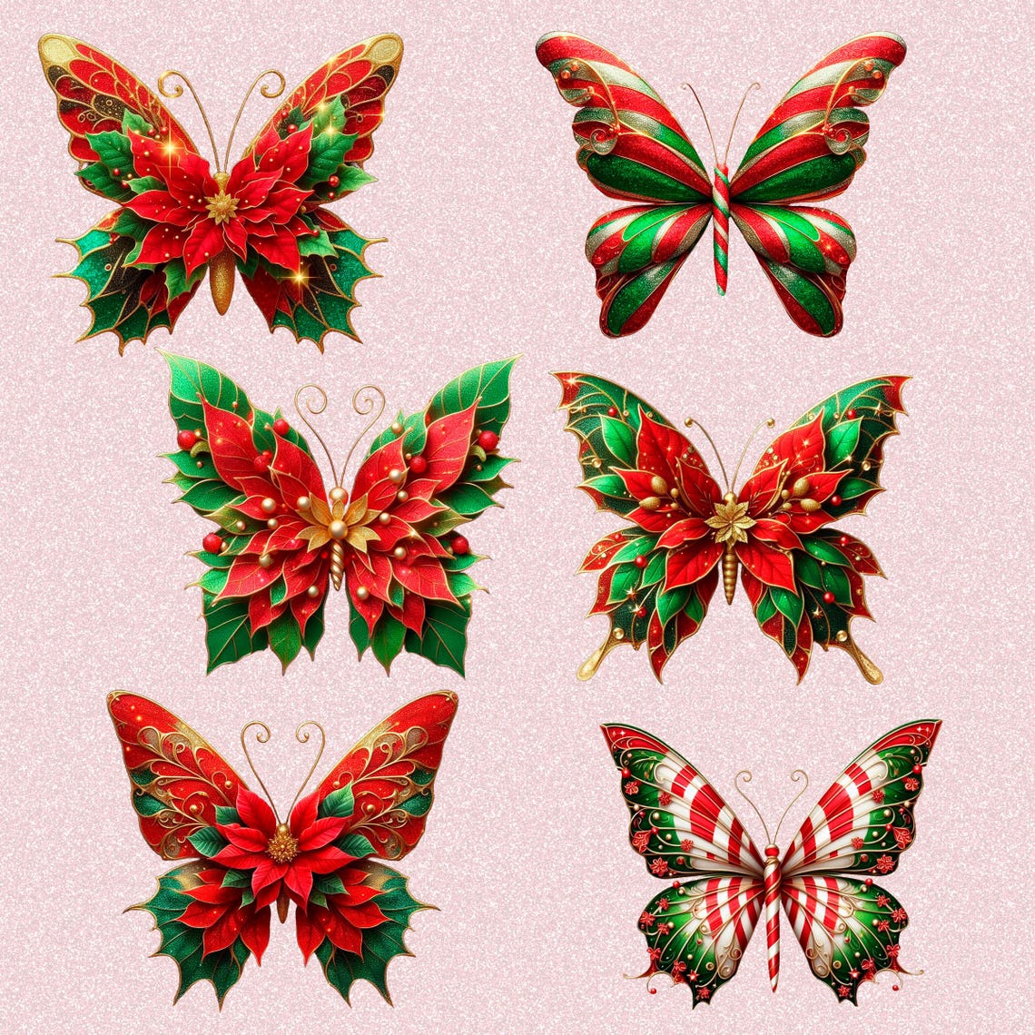 Christmas Butterfly Clip Art: Whimsical Holiday PNG Files (digital ...