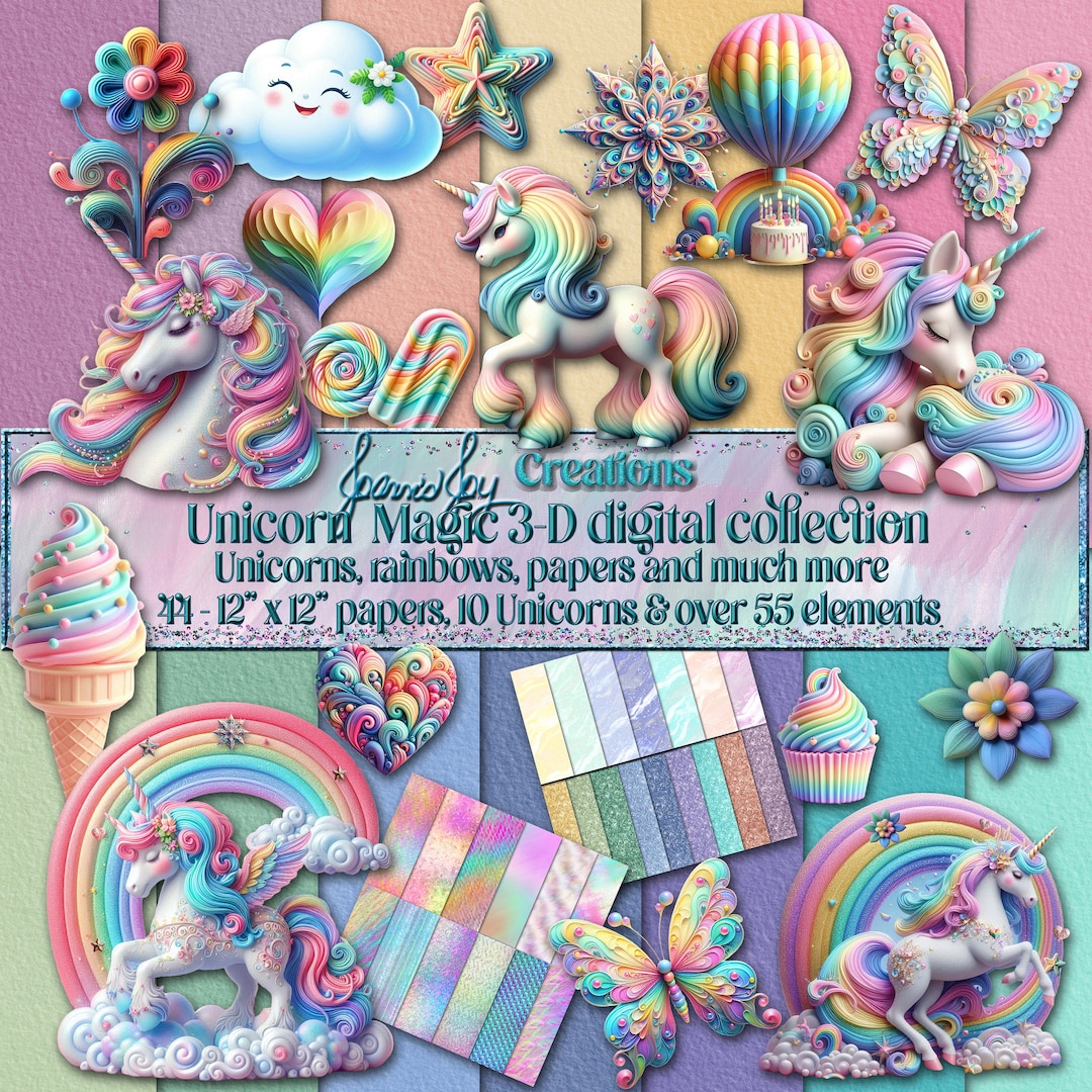 Unicorn Magic Digital Paper Set: Rainbows & Elements (digital Download ...