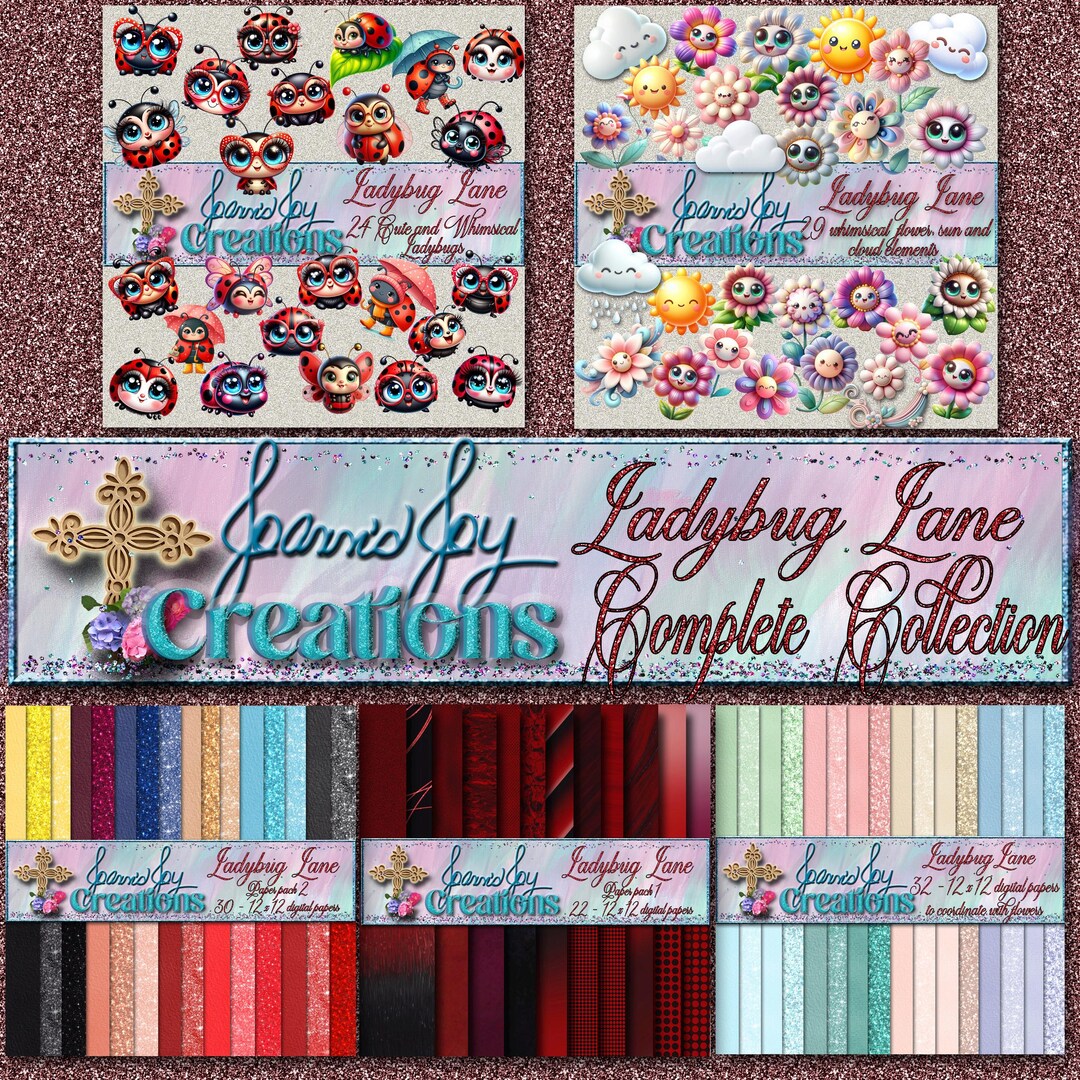Ladybug Lane Digital Collection: Whimsical Flowers, Papers, Clip Art ...