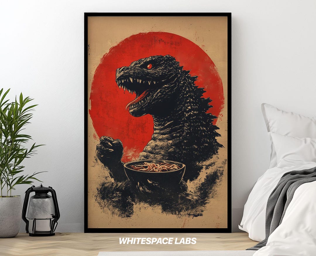 Vintage Japanese Godzilla Poster | Ramen Bowl Digital Download | Retro ...