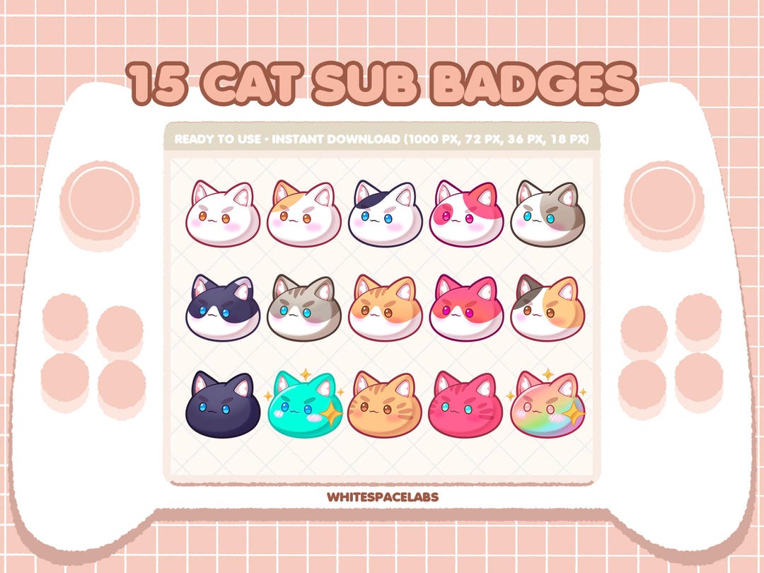15 Cute Cat Head Twitch Sub Badges | Streamer Badges | Cute Kitten ...