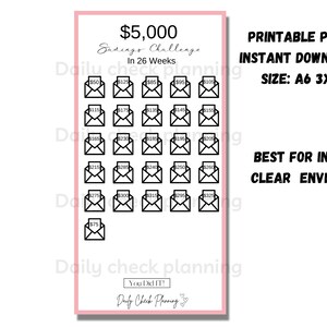 Printable- 5,000 Dollars Saving Challenge Pink A6 3x6 - Etsy