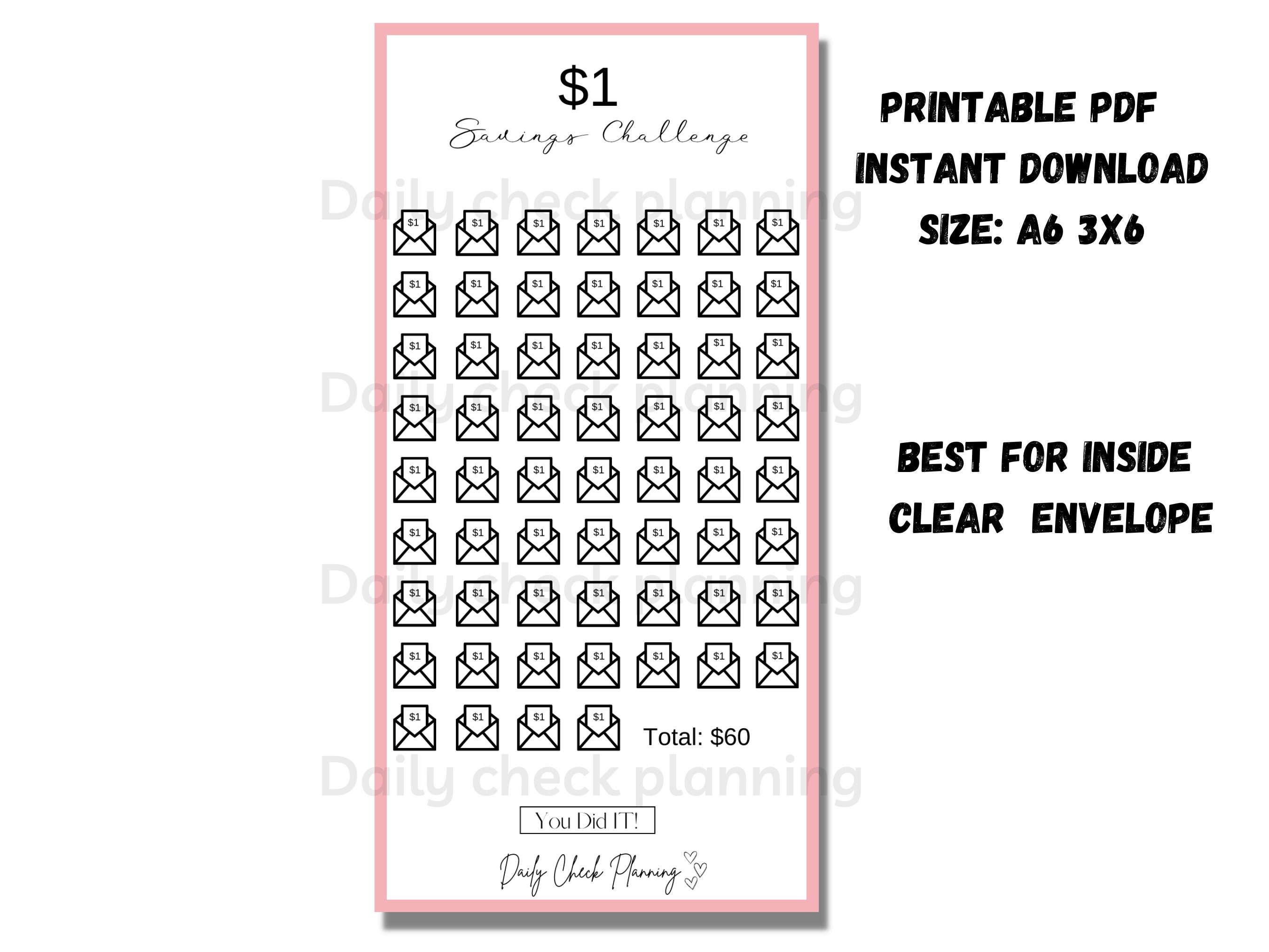 Printable- 1 Dollar Savings Challenge Pink A6 3x6 - Etsy