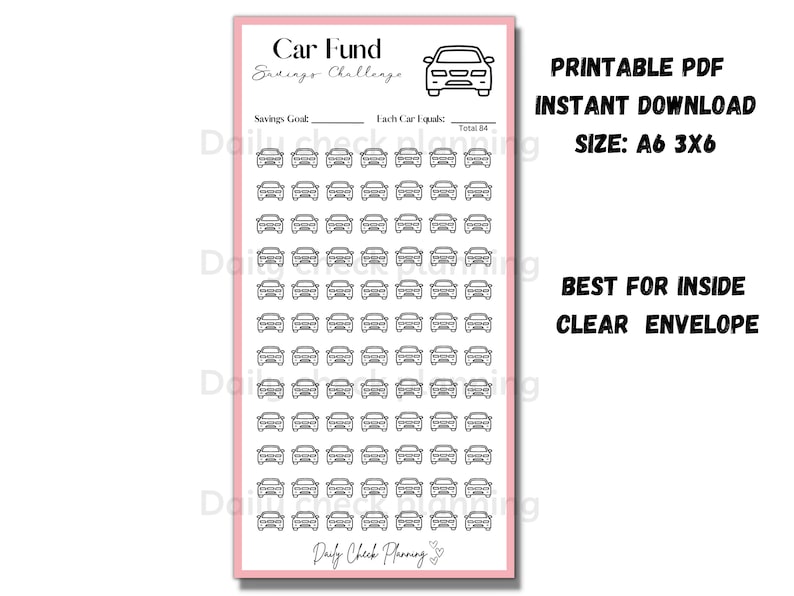 Digital Car Fund Savings Challenge A6 3x6 - Etsy
