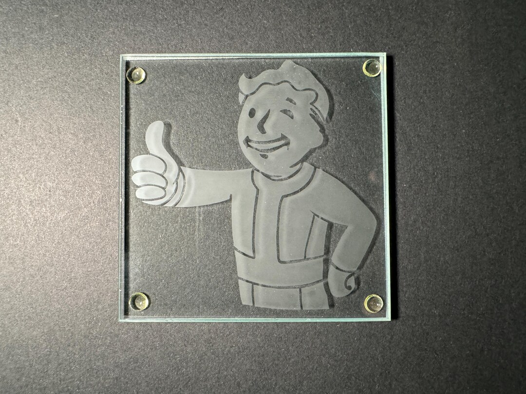 Fallout Vault Boy Coaster Hand Etched Square Glass Coaster 3.5 Square ...