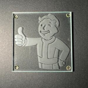 Fallout Vault Boy Coaster Hand Etched Square Glass Coaster 3.5 Square ...