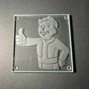 Fallout Vault Boy Coaster Hand Etched Square Glass Coaster 3.5 Square ...