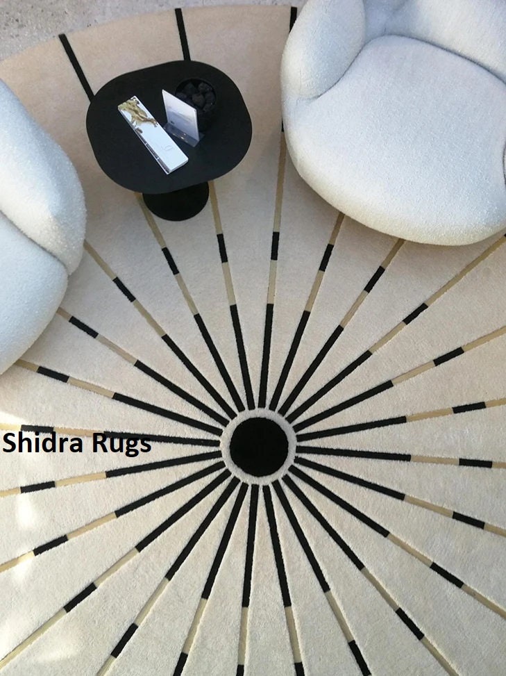 Black and White Hand Tufted Modern Indian Round Wool Rug for Home and ...