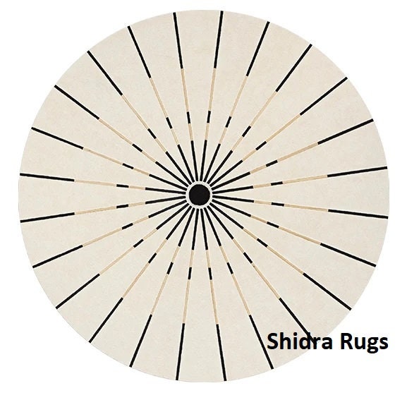Black and White Hand Tufted Modern Indian Round Wool Rug for Home and ...
