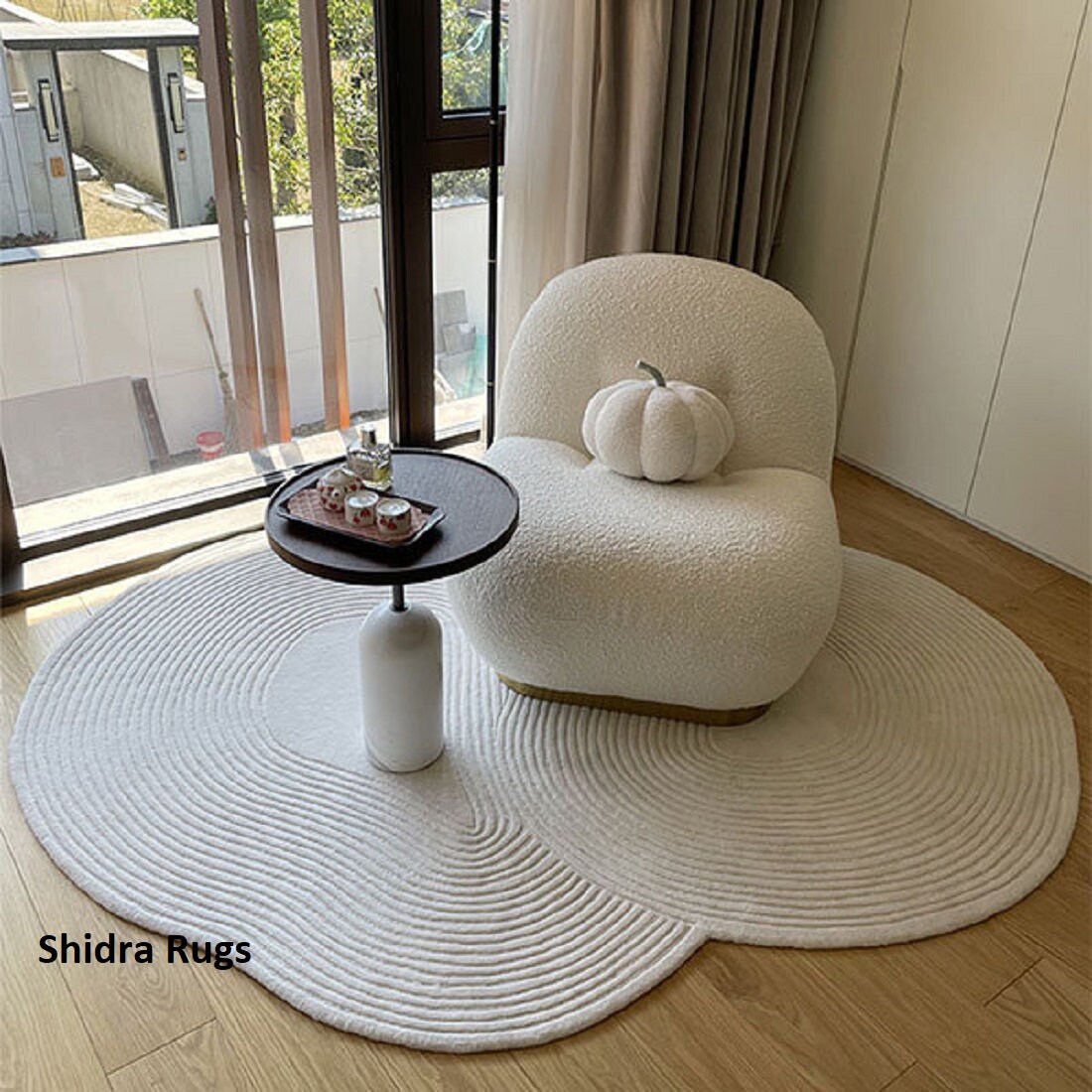 Hand Tufted Cream White Irregular Tuft Rug Cream Rug Round Rug 100% ...