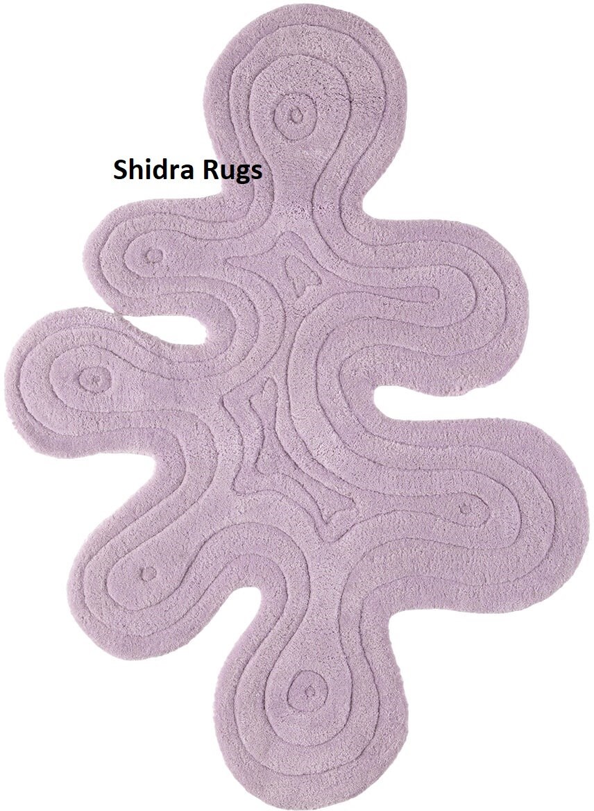 Muted-green Amoeba Rug Handcrafted Irregular Shape, Perfect for Living ...