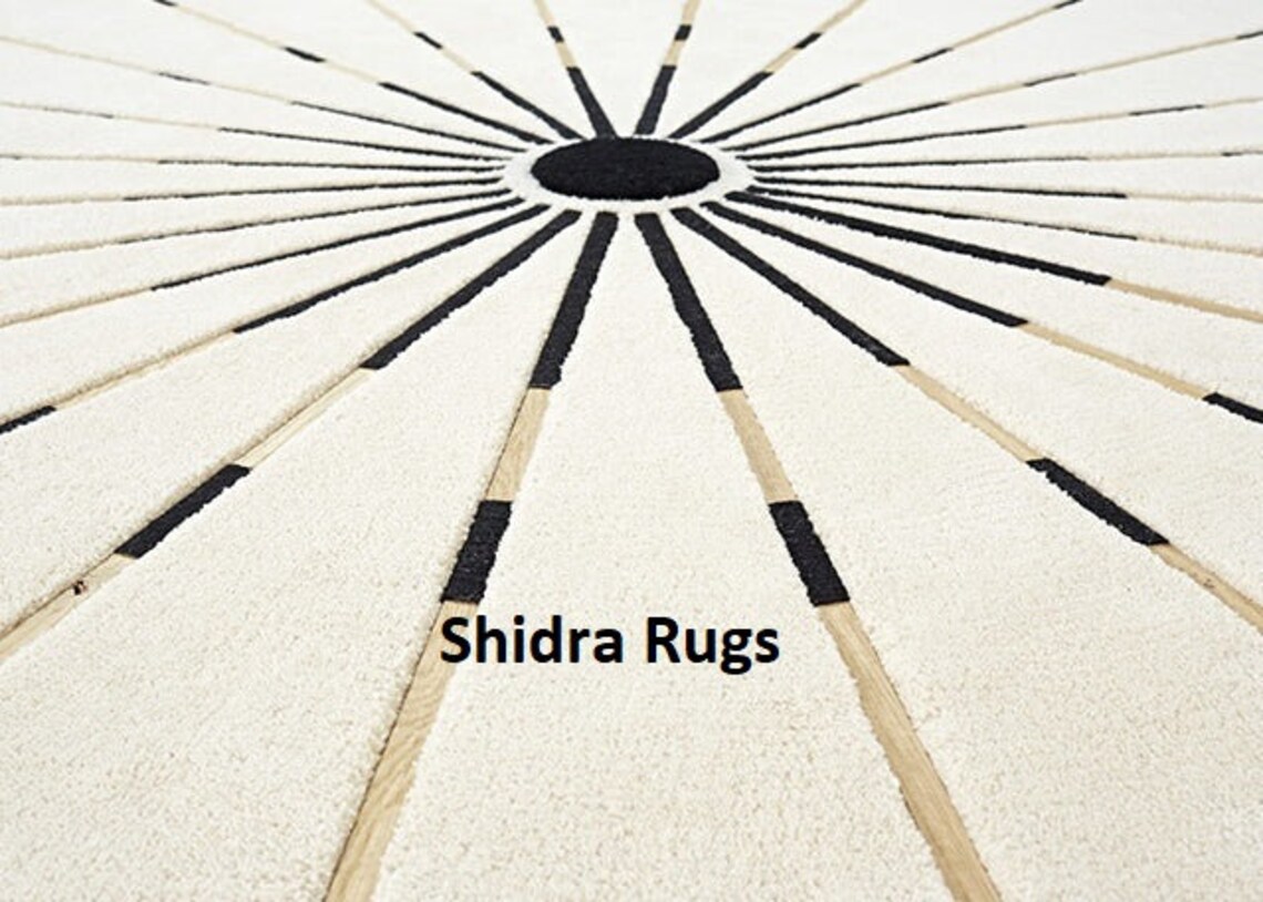 Black and White Hand Tufted Modern Indian Round Wool Rug for Home and ...