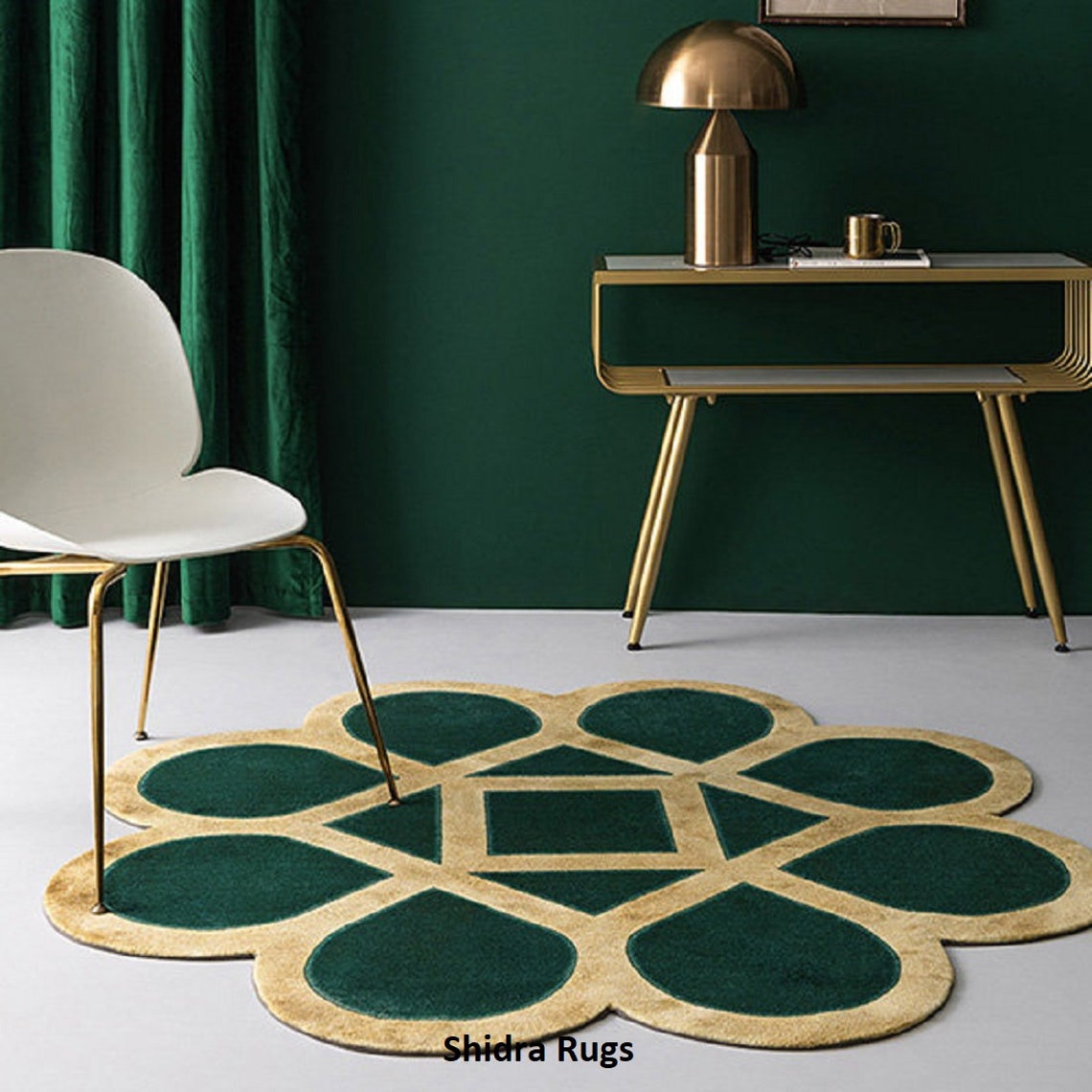 Handmade Irregular Design Green Round Pattern Rugs,100% Woolen Modern ...
