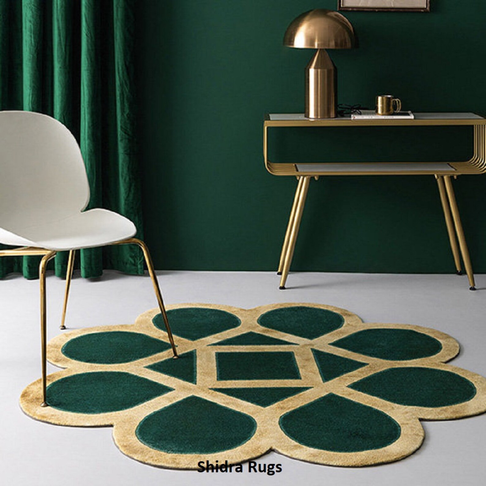 Handmade Irregular Design Green Round Pattern Rugs,100% Woolen Modern ...