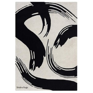 Black and White Hand Tufted Pure Wool Rug, Modern Unique Design Dual ...