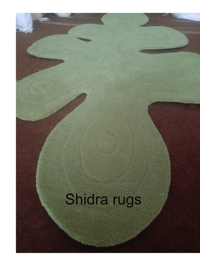 Muted-green Amoeba Rug Handcrafted Irregular Shape, Perfect for Living ...