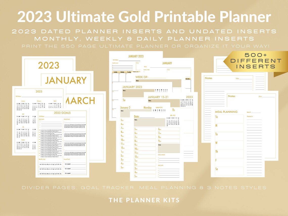 2023 Ultimate Happy Gold Planner Printable, 2023 Calendar, Monthly ...