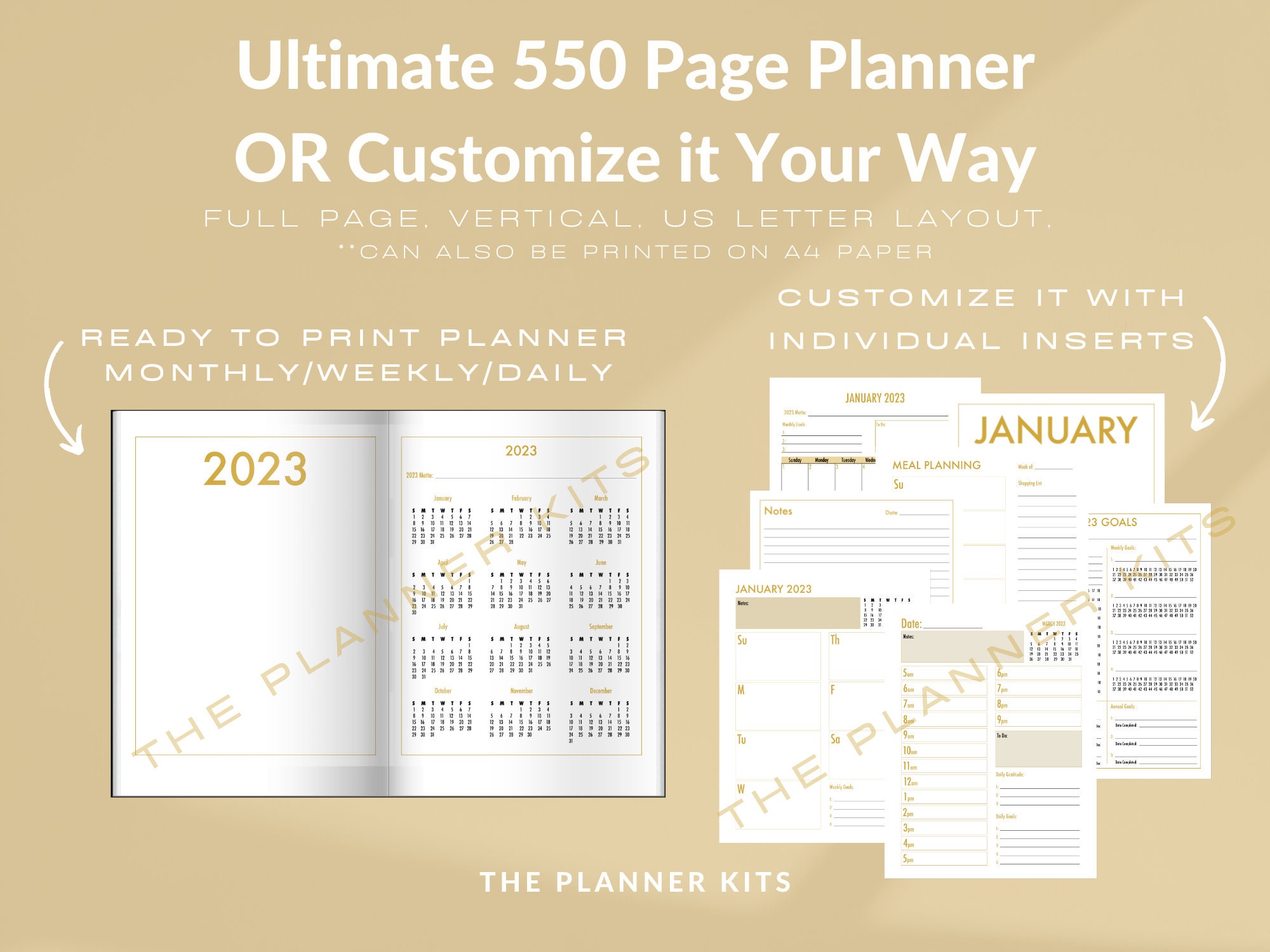2023 Ultimate Happy Gold Planner Printable, 2023 Calendar, Monthly ...