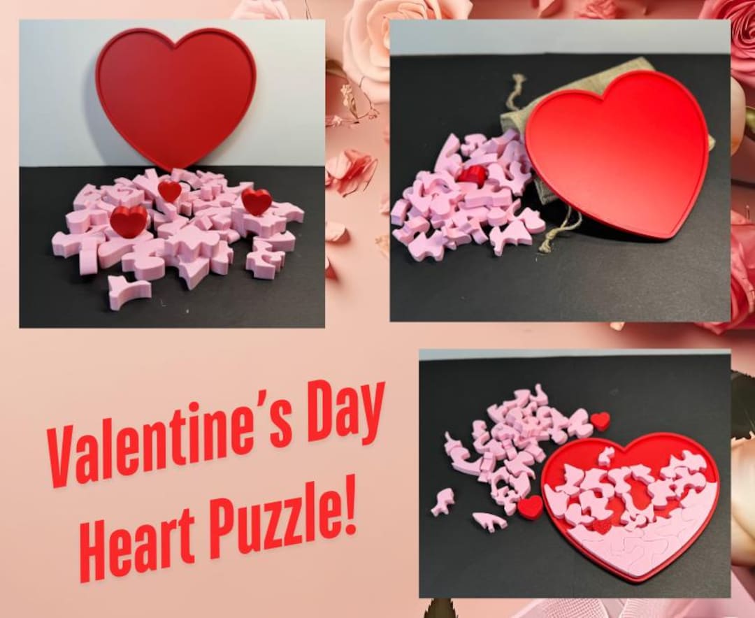 Valentine's Day Heart Puzzle, 3D Printed– 50-piece Valentine’s Day Gift ...
