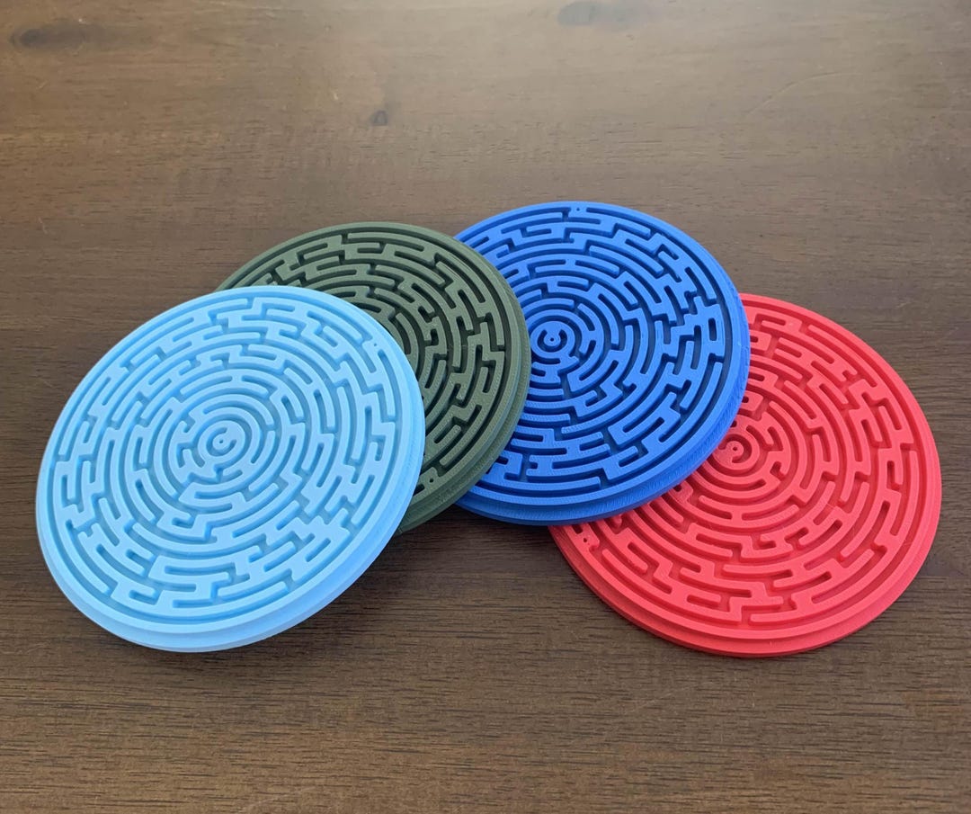 Customizable Circle Maze Coaster Set, 4, 6, or 8 Coasters With Holder ...