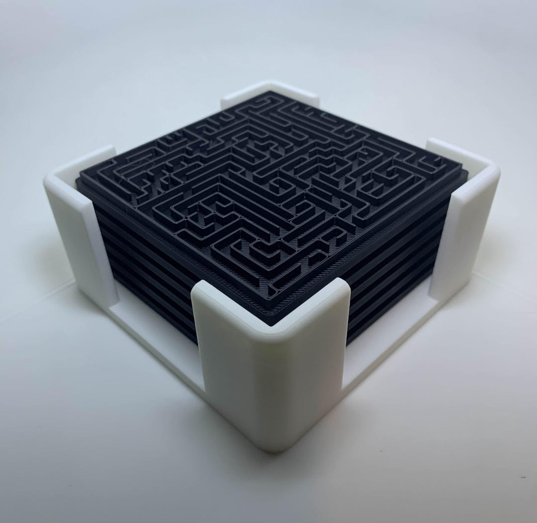 Square Maze Coasters With Holder, Set of 6 - Etsy