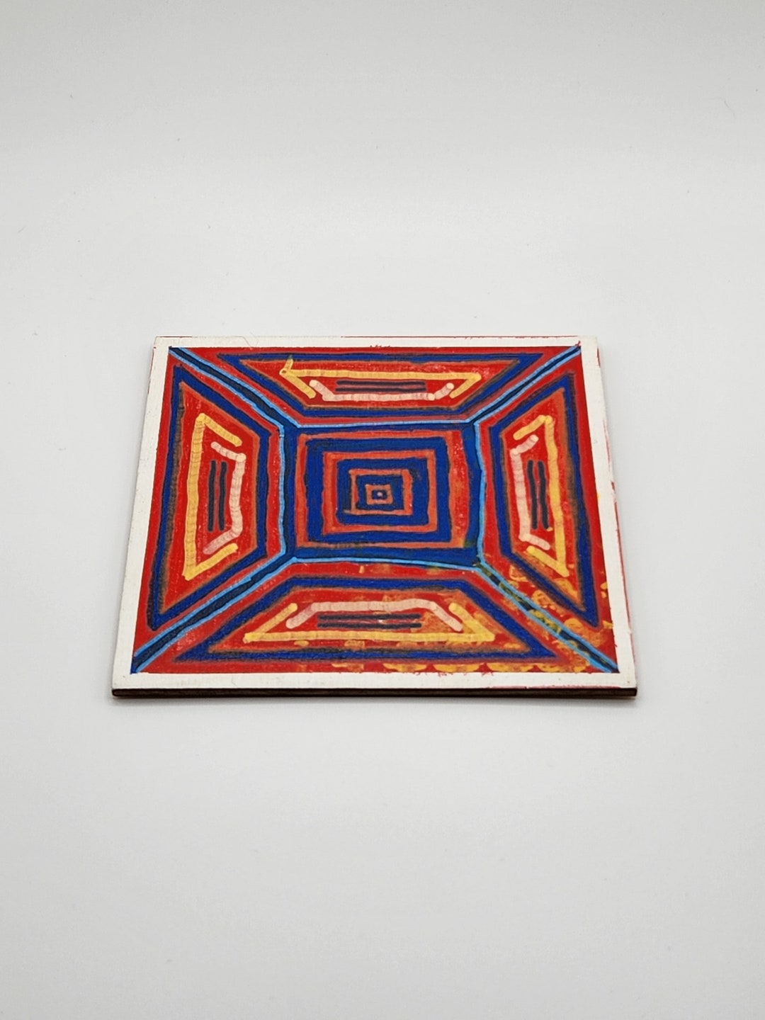 Hand-painted 4x4 Inch Wooden Coaster With Geometric Pattern - Etsy