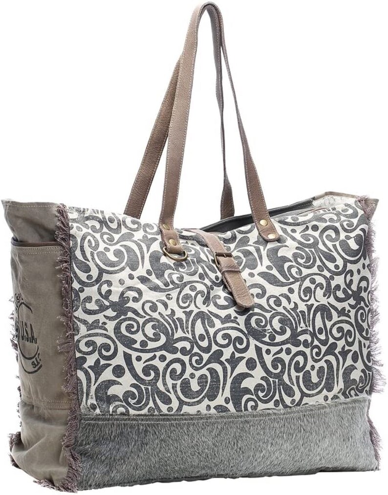 Myra Bag Floral Upcycled Canvas & Cowhide Weekender Bag - Etsy