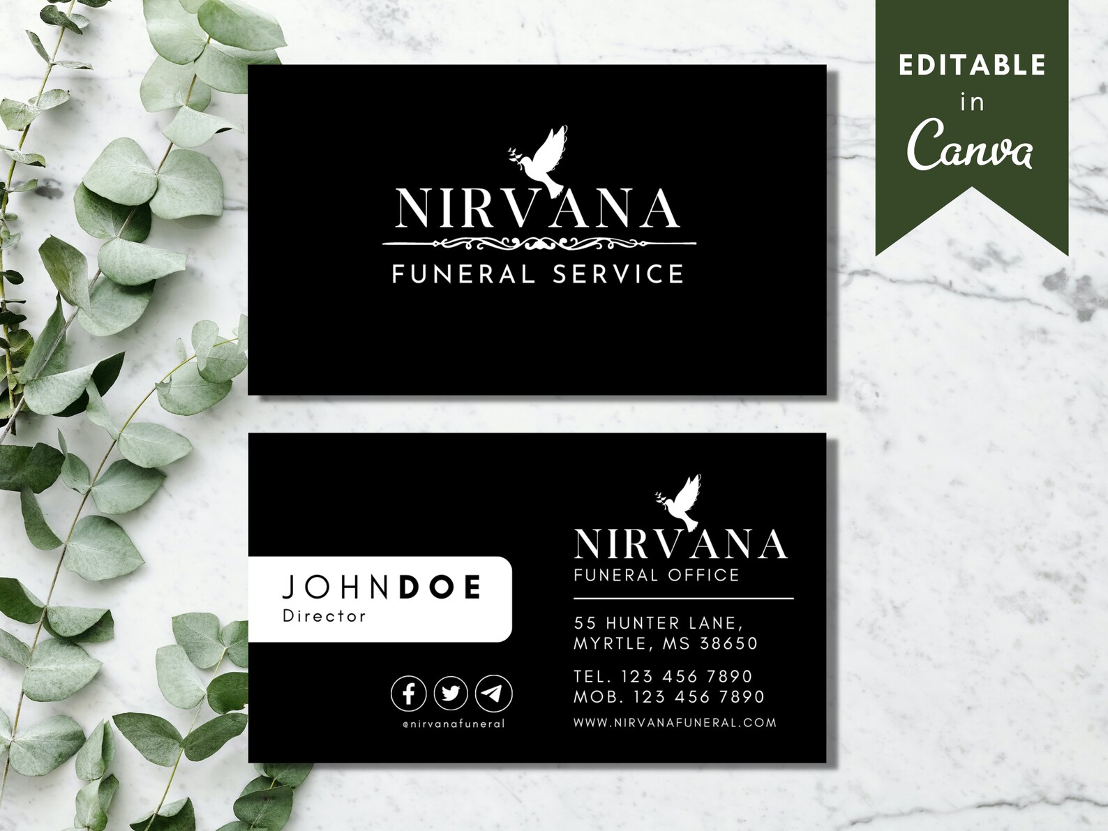 Funeral Service Business Card, Editable Digital Template, Canva ...
