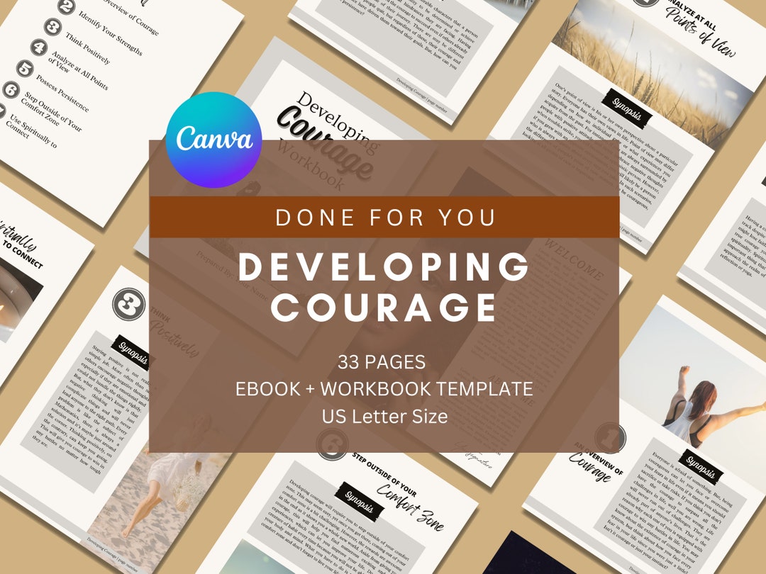 Developing Courage Workbook, Done for You Ebook, Editable Canva Template, Rebrandable Coach ...
