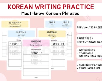 W3-korean Writing Practice Worksheet for Beginner,basic Korean Words ...
