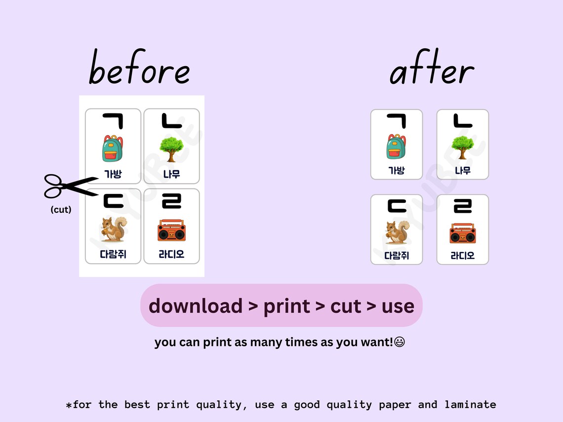 F2-printable Korean Hangul Flashcards With Pictures|korean Alphabet ...
