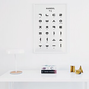Korean Alphabet Hangul Poster, Korean Alphabet Wall Art, Black & White ...