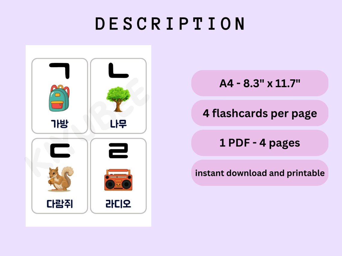 F2-printable Korean Hangul Flashcards With Pictures|korean Alphabet ...