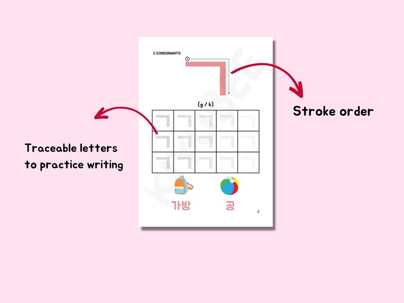 Korean Hangul Stroke Order Writing Practice Worksheets for Beginners, Learn Korean, Korean ...