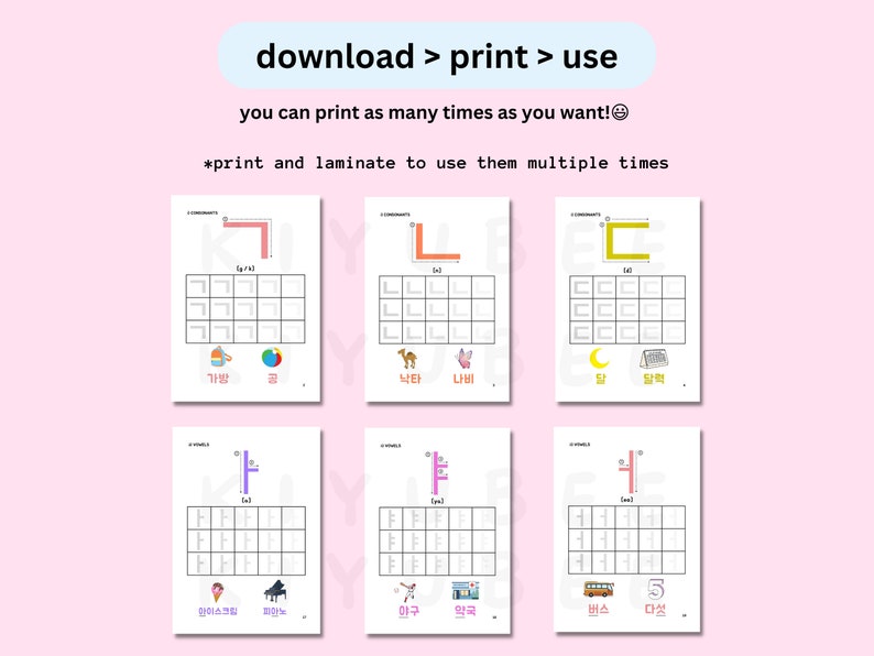 Korean Hangul Stroke Order Writing Practice Worksheets for Beginners ...