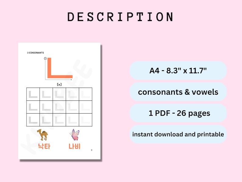 Korean Hangul Stroke Order Writing Practice Worksheets for Beginners, Learn Korean, Korean ...