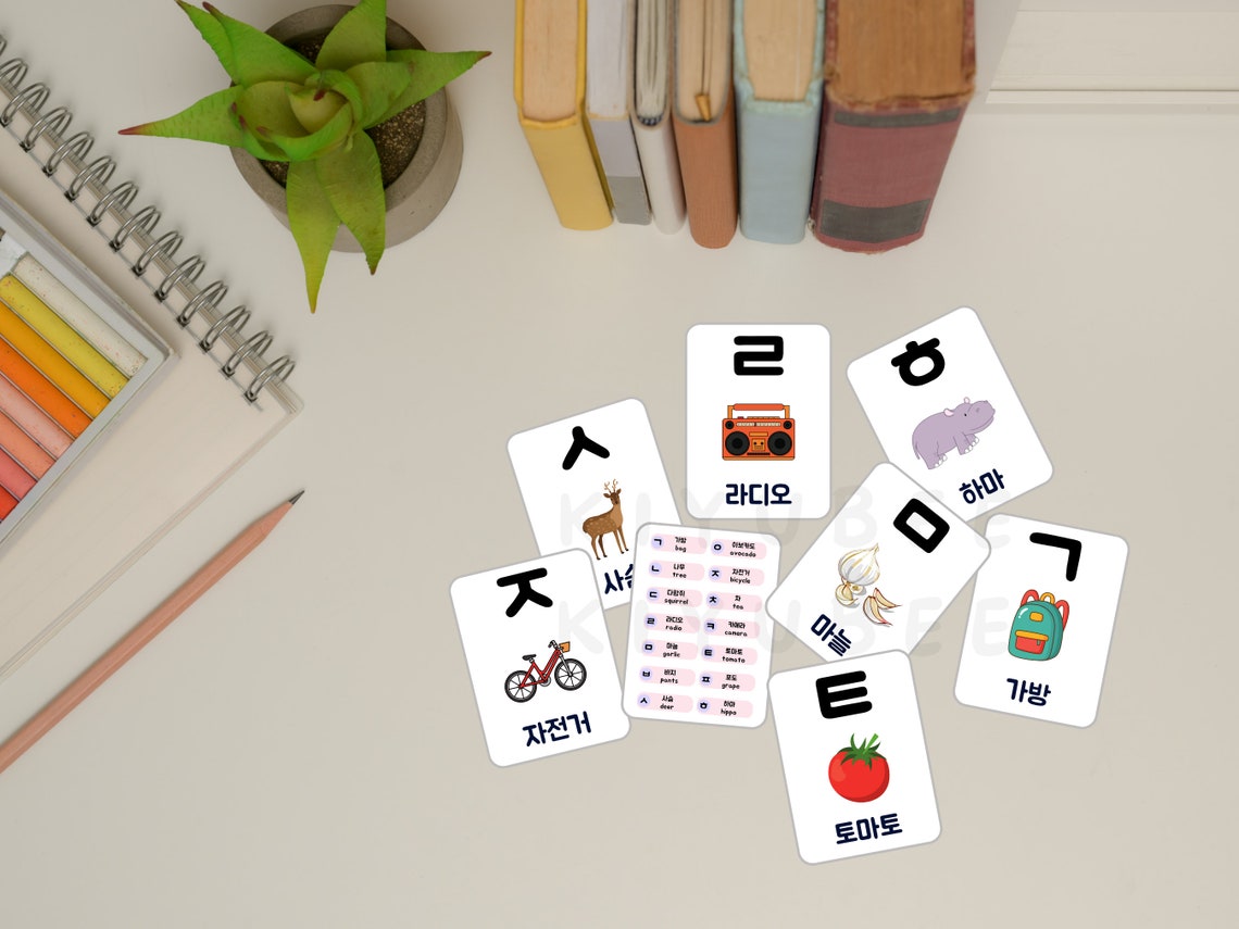F2-printable Korean Hangul Flashcards With Pictures|korean Alphabet ...