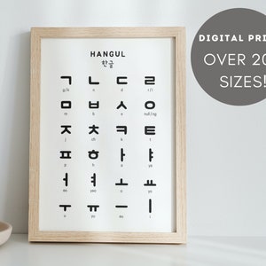 Korean Alphabet Hangul Poster, Korean Alphabet Wall Art, Black & White ...