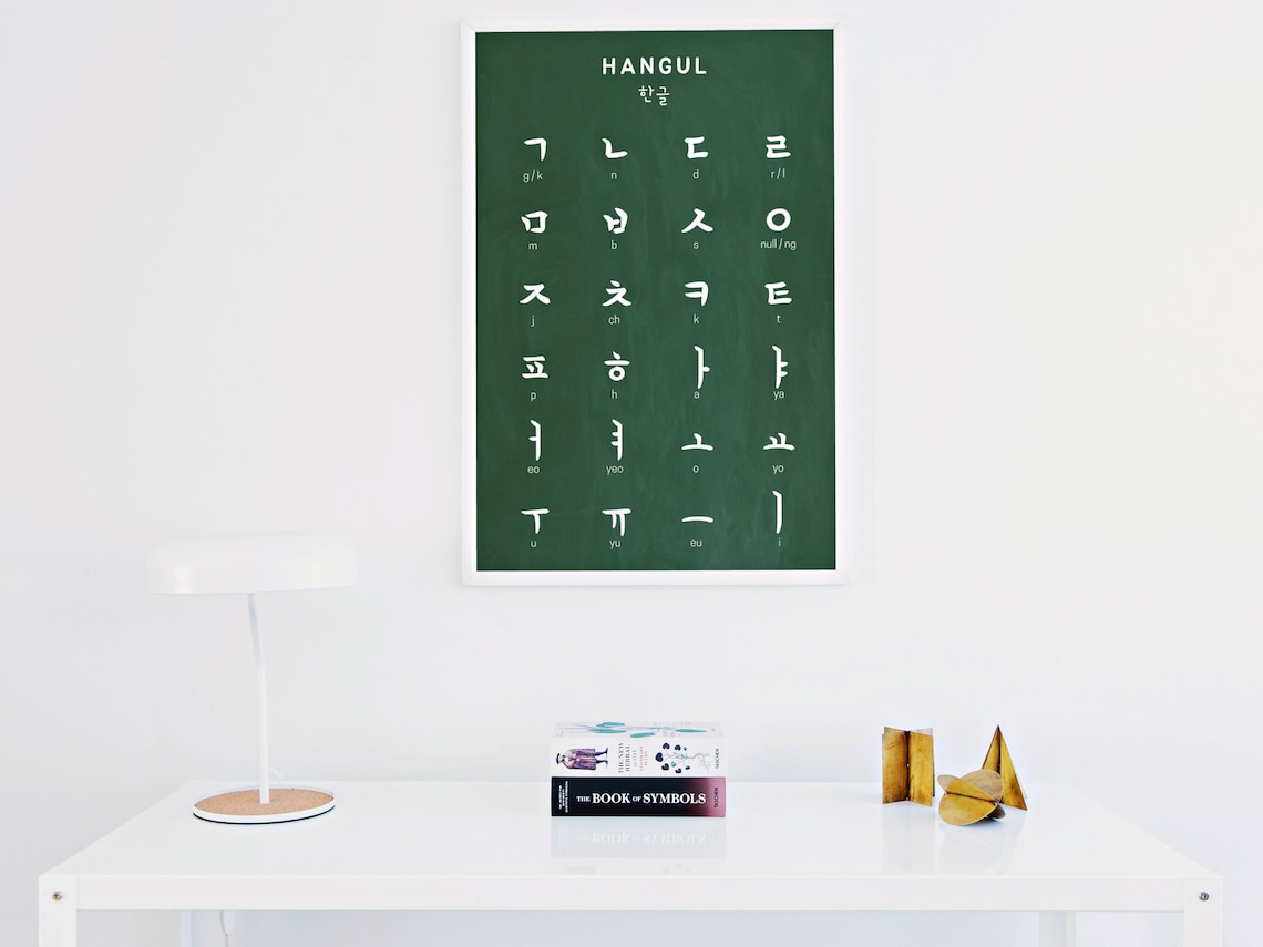 Korean Alphabet Hangul Poster, Calligraphy Hangul Poster, Blackboard ...