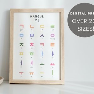 Korean Alphabet Hangul Poster, Korean Alphabet Wall Art, Study Korean ...